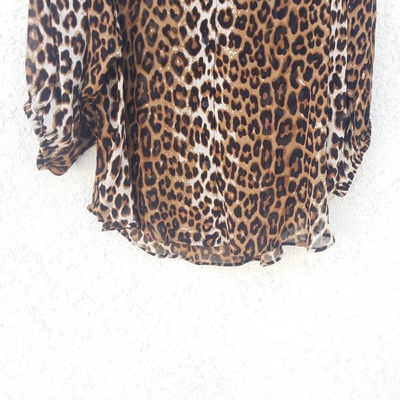 H&M | Tops | Leopard Print Button Up Blouse With Puff Sleeves | Poshmark